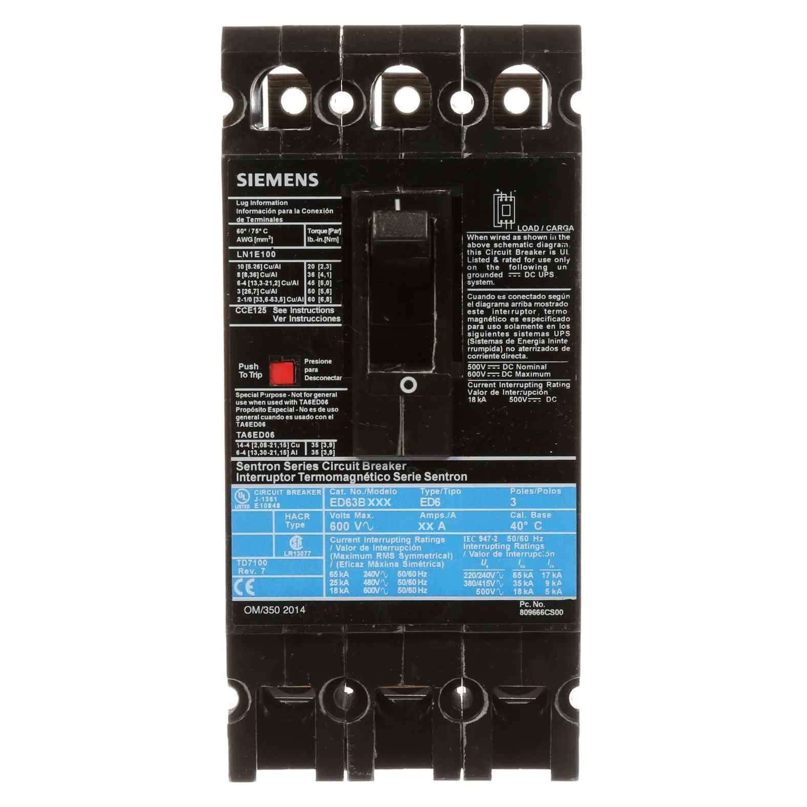ED63B100 - Siemens - Molded Case Circuit Breaker – Canada Breakers